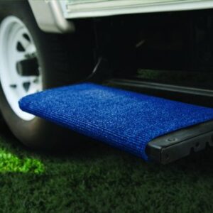 Camco Wrap Around Step Rug | Protects Your RV from Unwanted Tracked in Dirt | Works on Electrical and Manual RV Steps | Blue (42924)