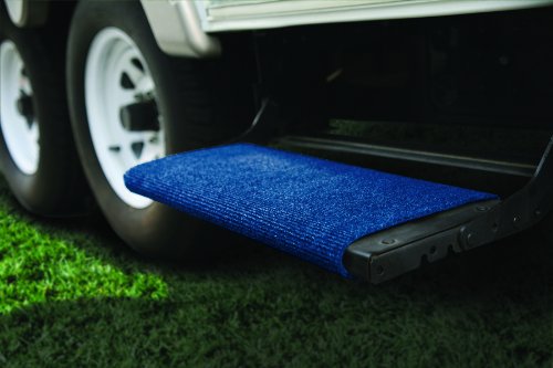 Camco Wrap Around Step Rug | Protects Your RV from Unwanted Tracked in Dirt | Works on Electrical and Manual RV Steps | Blue (42924)