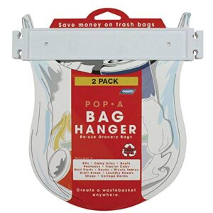 camco pop-a-bag plastic bag hanger- neatly mount and reuse plastic grocery bags, easily organize and conserve space in your kitchen (2 pack) (43593) , white