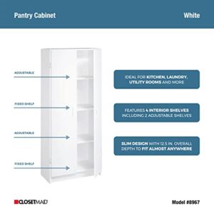 ClosetMaid Pantry Cabinet Cupboard with 2 Doors, Adjustable Shelves, Standing, Storage for Kitchen, Laundry or Utility Room, White