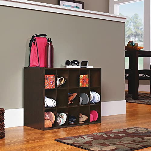 ClosetMaid 15 Cube Stackable Storage Organizer for Shoes, Bags, Crafts, Hobbies with Wood Shelves, for Closet, Entryway or Mudroom, Espresso