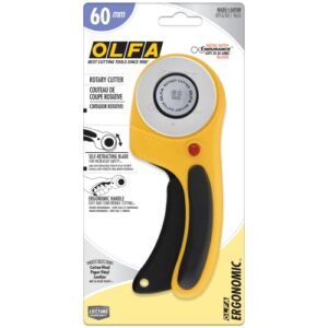 OLFA 60mm Ergonomic Rotary Cutter (RTY-3/DX) - Rotary Fabric Cutter w/ Blade Cover & Squeeze Trigger for Quilting, Sewing, Crafts, Replacement Blade: OLFA RB60-1