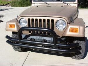 rampage front tube bumper with hoop | steel, black | 8620 | fits 1976 – 2006 jeep cj, wrangler yj & tj