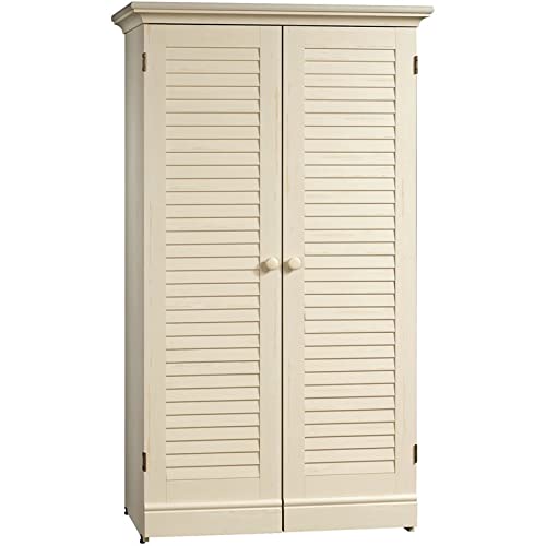 Sauder Harbor View Craft and Sewing Armoire with Table, Antiqued White finish