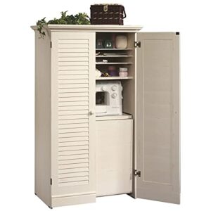 Sauder Harbor View Craft and Sewing Armoire with Table, Antiqued White finish