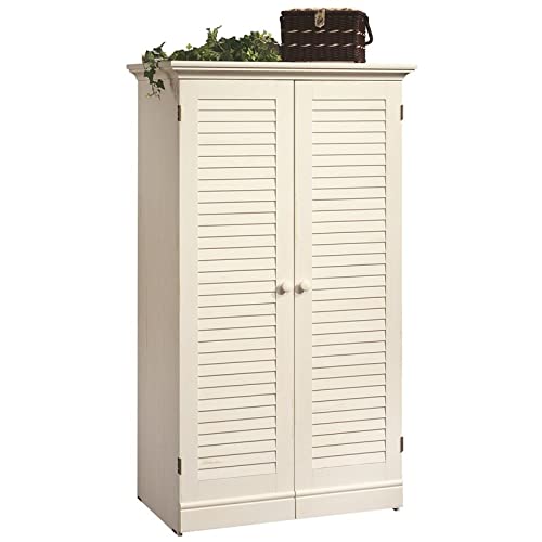 Sauder Harbor View Craft and Sewing Armoire with Table, Antiqued White finish