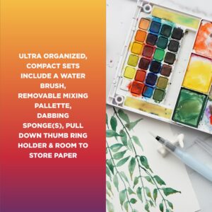 sakura koi pocket field sketch kit – watercolor sets for painting on the go – 24 colors – 1 water brush – 1 sponge – 1 mixing palette