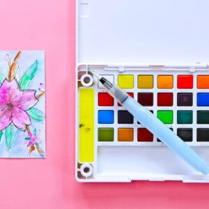 Sakura Koi Pocket Field Sketch Kit - Watercolor Sets for Painting On the Go - 24 Colors - 1 Water Brush - 1 Sponge - 1 Mixing Palette