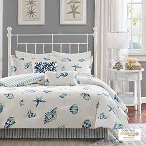 Harbor House Cozy Cotton Comforter Set - Coastal, All Season Down Alternative Casual Bedding with Matching Shams, Decorative Pillows, Beach House, Reversible Seashell Blue Twin(72"x90") 3 Piece