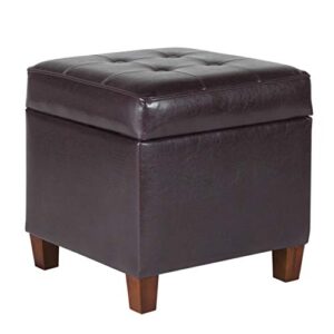 homepop leatherette tufted square storage ottoman with hinged lid, brown