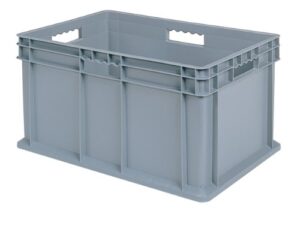 akro-mils 37682 plastic straight wall container tote with solid sides and solid base, (24-inch x 16-inch x 12-inch), gray, (3-pack)