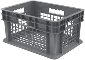 akro-mils 37208 plastic straight wall container tote with mesh sides and mesh base, (16-inch x 12-inch x 8-inch), gray, (12-pack)