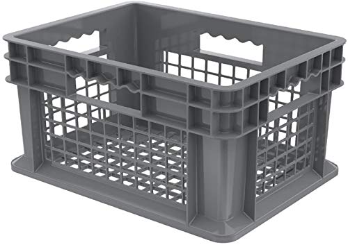 Akro-Mils 37208 Plastic Straight Wall Container Tote with Mesh Sides and Mesh Base, (16-Inch x 12-Inch x 8-Inch), Gray, (12-Pack)