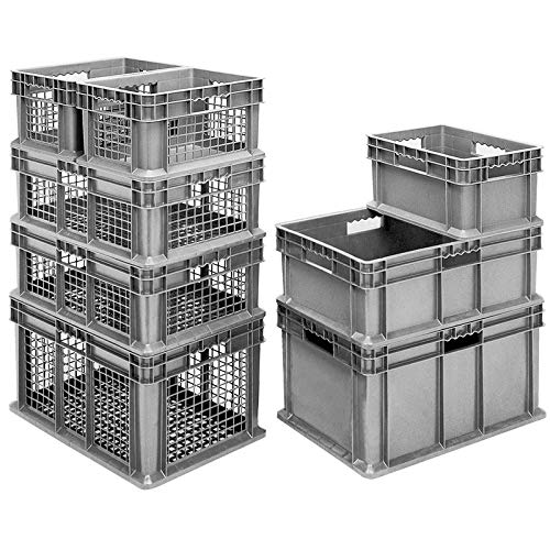 Akro-Mils 37208 Plastic Straight Wall Container Tote with Mesh Sides and Mesh Base, (16-Inch x 12-Inch x 8-Inch), Gray, (12-Pack)