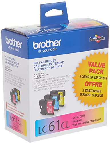 Brother Genuine Standard Yield Color -Ink -Cartridges, LC613PKS, Replacement 3 Pack of Color -Ink, Includes 1-Cartridge Each of Cyan, Magenta & Yellow, Page Yield Up To 325 Pages/ -Cartridge, LC61, Tricolor