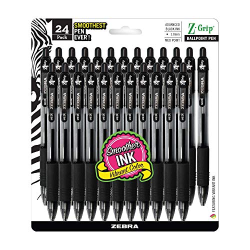 Zebra Pen Z-Grip Retractable Ballpoint Pen, Medium Point, 1.0mm, Black Ink, 24 Pack (Packaging may vary)