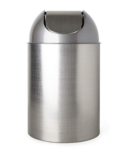 Umbra Mezzo, 2.5 Gallon Trash Can with Lid, Ideal For Small Spaces, Home and Office, Brushed Silver