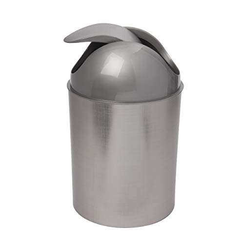 Umbra Mezzo, 2.5 Gallon Trash Can with Lid, Ideal For Small Spaces, Home and Office, Brushed Silver