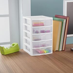 Sterilite 20758004 Small 5 Drawer Unit, White Frame with Clear Drawers, 4-Pack