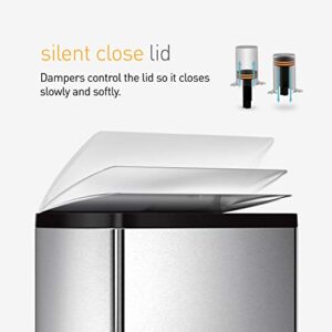 simplehuman Rectangular Dual Compartment Recycling Kitchen Step Trash Can, 46 Liter, Brushed Stainless Steel