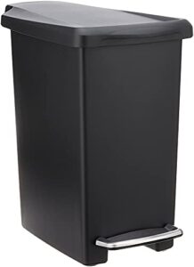 simplehuman rectangular 10 liter / 2.6 gallon compact slim bathroom or office step trash can, black plastic