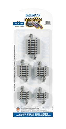 Bachmann Trains - Snap-Fit E-Z TRACK E-Z TRACK CONNECTOR ASSORTMENT - Contains 2 each .75", 1", 1.25", 1.5" and 2" straight (card) - NICKEL SILVER Rail With Gray Roadbed - HO Scale