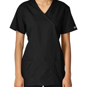 Workwear Women Scrubs Top Mock Wrap Tunic 4801, XL, Black