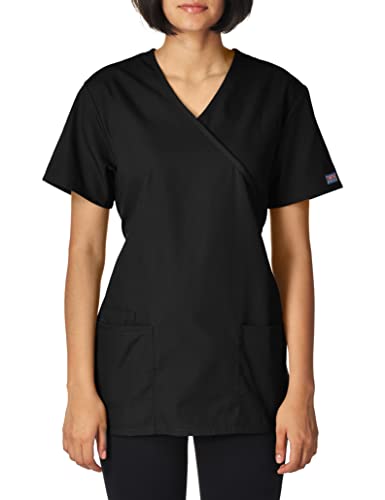 Workwear Women Scrubs Top Mock Wrap Tunic 4801, XL, Black