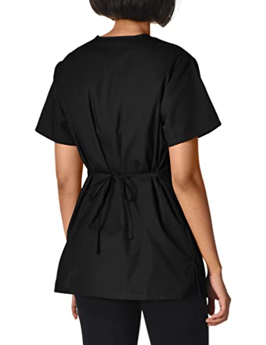 Workwear Women Scrubs Top Mock Wrap Tunic 4801, XL, Black