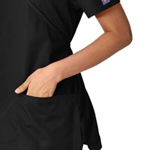 Workwear Women Scrubs Top Mock Wrap Tunic 4801, XL, Black