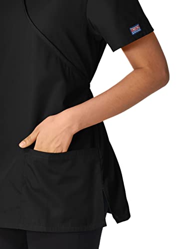 Workwear Women Scrubs Top Mock Wrap Tunic 4801, XL, Black