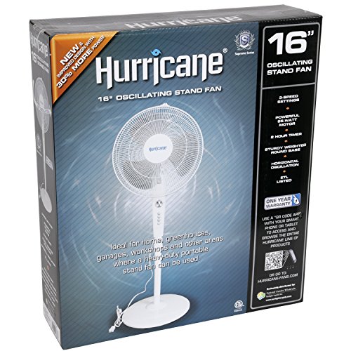 Hurricane Stand Fan - 16 Inch | Supreme Series |90 Degree Oscillation, 3 Speed Settings, Adjustable Height 41 Inches to 55 Inches - ETL Listed, White