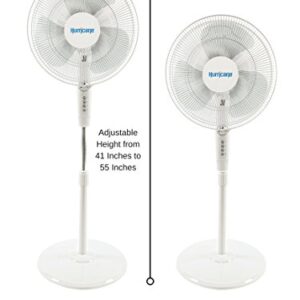 Hurricane Stand Fan - 16 Inch | Supreme Series |90 Degree Oscillation, 3 Speed Settings, Adjustable Height 41 Inches to 55 Inches - ETL Listed, White