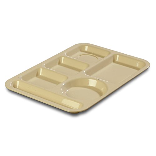 Carlisle 61425 ABS Left-Hand 6-Compartment Divided Tray, 14" X 10", Tan (Pack of 24)