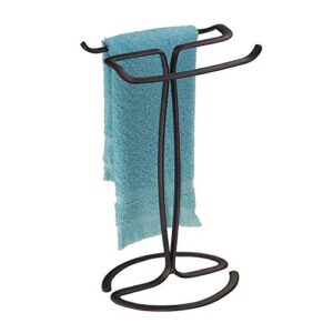 iDesign Axis Metal Hand Towel Holder for Master Bathroom, Vanities, Countertops, Kitchen, Holds 2 Finger Tip Towels, Bronze