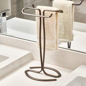 iDesign Axis Metal Hand Towel Holder for Master Bathroom, Vanities, Countertops, Kitchen, Holds 2 Finger Tip Towels, Bronze