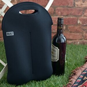 BUILT 2-Bottle Stain Resistant Neoprene Wine/Water Bottle Carry Tote, Black