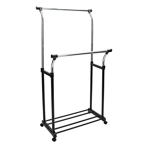 Organize It All Adjustable Double Rail Rolling Clothing and Garment Rack