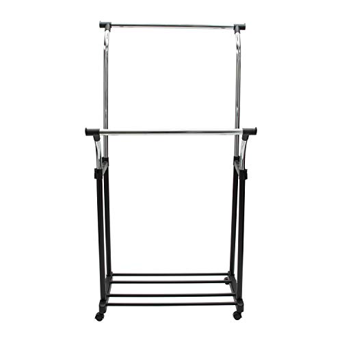 Organize It All Adjustable Double Rail Rolling Clothing and Garment Rack