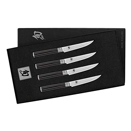 Shun Cutlery Classic Steak Knife Set - 4.75" Steak Knives, 4 Piece, Razor-Sharp Meat Slicing Knife, Keeps Juices in Steak and Preserves Flavor, Handcrafted Japanese Kitchen Knives