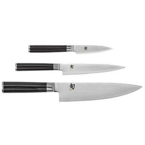 shun cutlery classic 3 piece starter set, includes 8″ chef’s, 3.5″ paring, 6″ utility knife, handcrafted japanese kitchen knives, 3 sizes