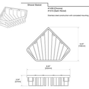 Gatco 1499 8-1/2-Inch Shower or Tub Corner Basket, Chrome