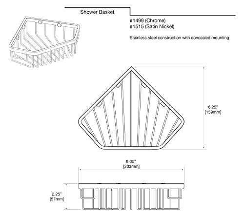 Gatco 1499 8-1/2-Inch Shower or Tub Corner Basket, Chrome