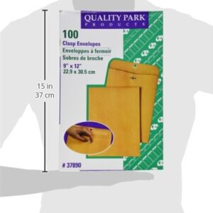 Quality Park 9 x 12 Clasp Envelopes with Deeply Gummed Flaps, Great for Filing, Storing or Mailing Documents, 28 lb Brown Kraft, 100 per Box (QUA37890)