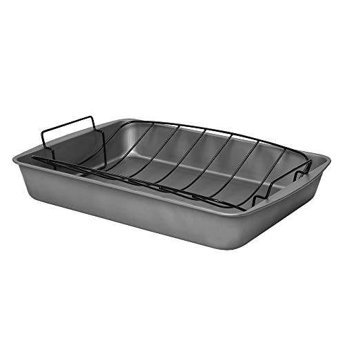 G & S Metal Products Company OvenStuff Nonstick Roasting Pan with Rack, Large, Gray