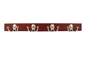 spectrum diversified stratford wood hook rack with 4 double satin nickel hooks, walnut finish