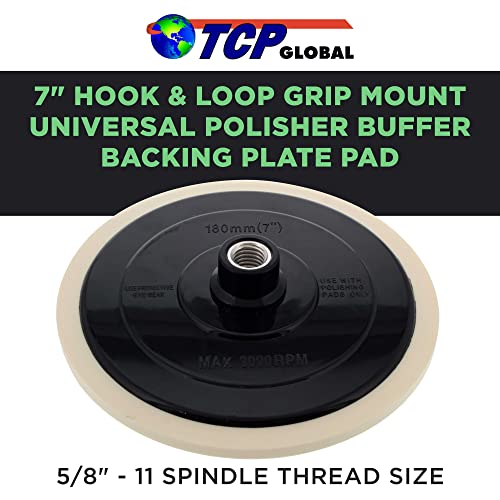 TCP Global Brand 7" Hook & Loop Grip Mount Universal Polisher Buffer Backing Plate Pad, 5/8" - 11 Threads - Attach Foam Wool Buff Pads - Rotary Polisher Backup Pad - Automotive, Car Detailing