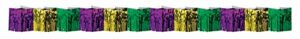 beistle mardi gras metallic plastic fringe drape for sidewalk awnings street festivals parade float decorations party supplies, 12″ x 12″, gold/green/purple