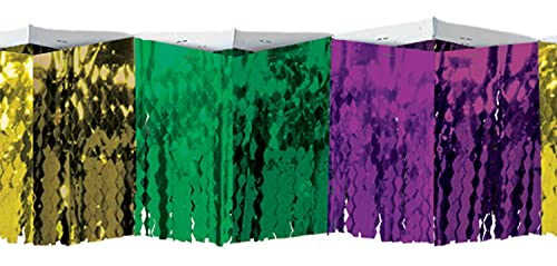 Beistle Mardi Gras Metallic Plastic Fringe Drape for Sidewalk Awnings Street Festivals Parade Float Decorations Party Supplies, 12" x 12", Gold/Green/Purple