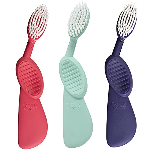 RADIUS Flex Brush BPA Free & ADA Accepted Toothbrush Designed to Improve Gum Health & Reduce Gum Issues - Right Hand - Purple/ Watermelon/ Mint Green - Pack of 3